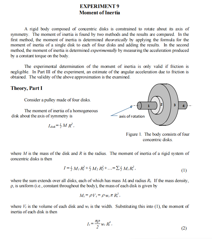 Solved EXPERIMENT 9 Moment of Inertia A rigid body composed | Chegg.com
