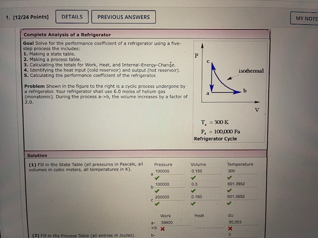 Complete Analysis of a Refrigerator Goal Solve for | Chegg.com