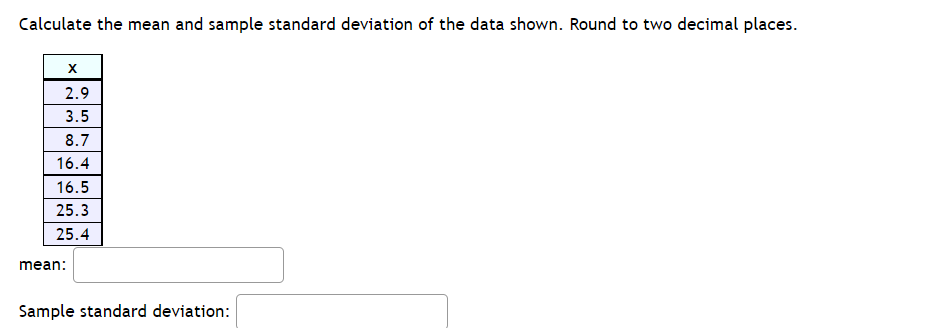 Solved Calculate the mean and sample standard deviation of | Chegg.com