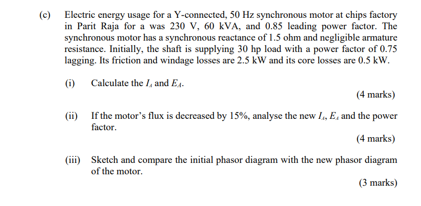 Solved (c) Electric energy usage for a Y-connected, 50 Hz | Chegg.com