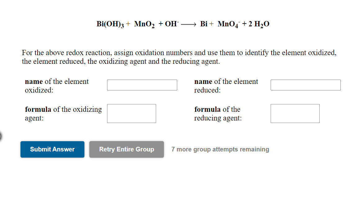 Solved Bi(OH)3 + MnO2 + OH - Bi + MnO4 + 2 H20 For the above | Chegg.com