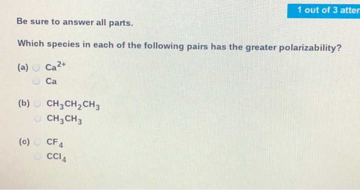 Solved 1 out of 3 atter Be sure to answer all parts. Which | Chegg.com