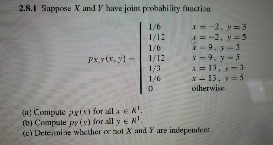 Solved 2.8.1 Suppose X and Y have joint probability function | Chegg.com