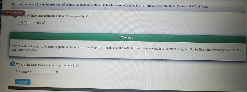 Solved most prominent line in the spectrum of neon is found | Chegg.com