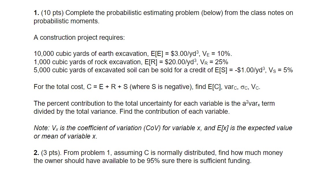 Solved 1. (10 pts) Complete the probabilistic estimating | Chegg.com