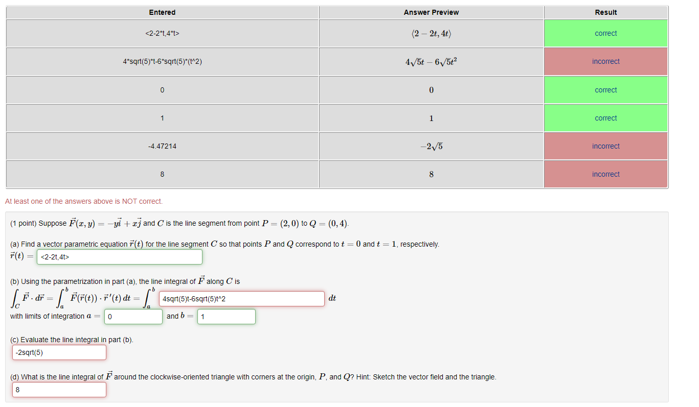 Solved Entered Answer Preview Result (2 – 2t, | Chegg.com