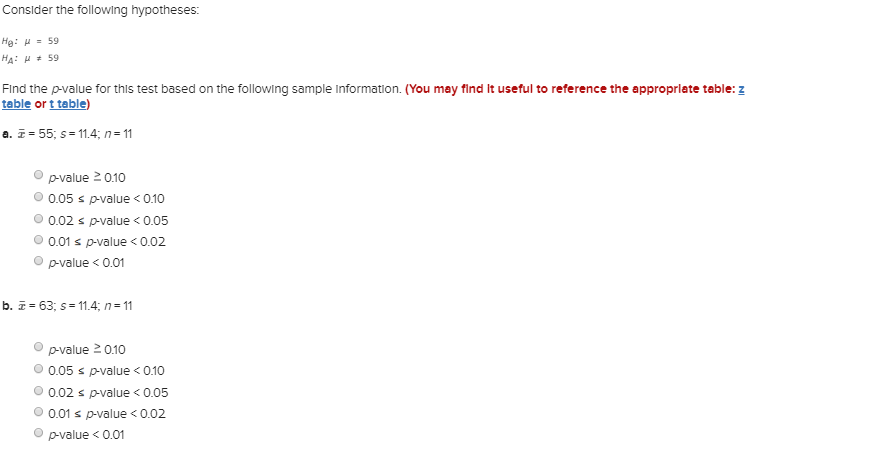 Solved Consider the following hypotheses: He: u = 59 HA: #59 | Chegg.com