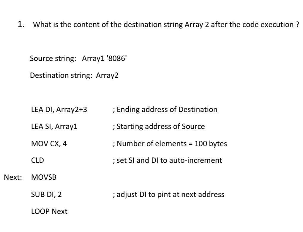 Solved 1 What Is The Content Of The Destination String 