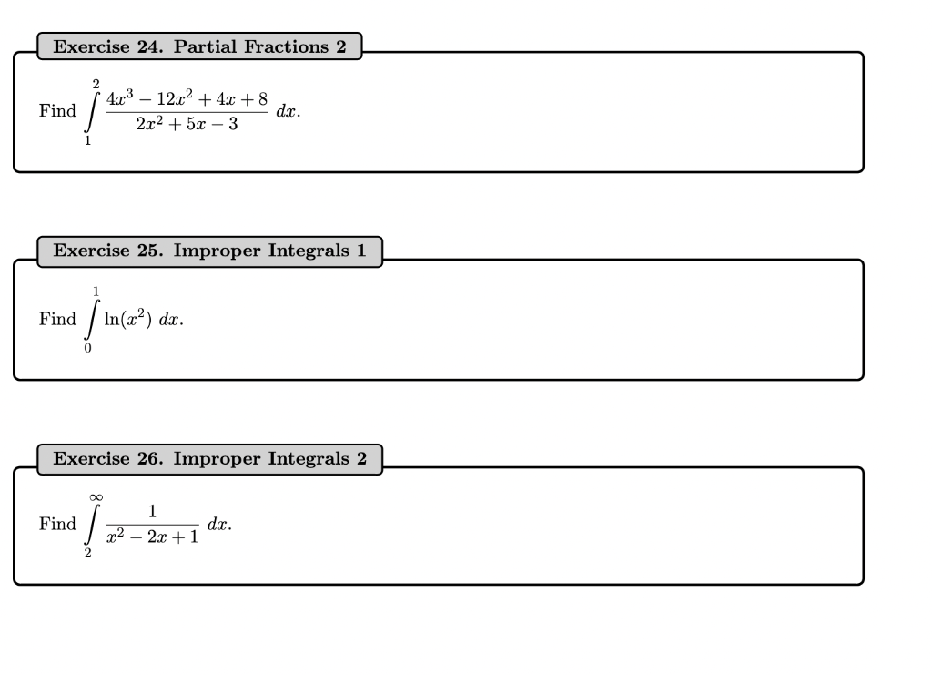 Solved Exercise 24. Partial Fractions 2 Find | Chegg.com