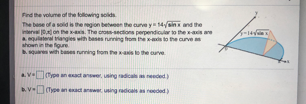 Solved Find the volume of the following solids. The base of | Chegg.com
