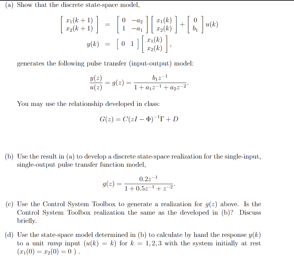 Solved (a) ﻿Show that the discrete state-space | Chegg.com