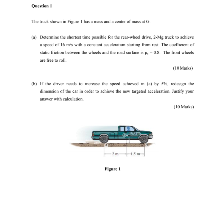Solved Question 1 The truck shown in Figure 1 has a mass and | Chegg.com
