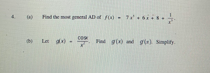 Solved (a) Find the most general AD of f(x)=7x3+6x+8+x31. | Chegg.com