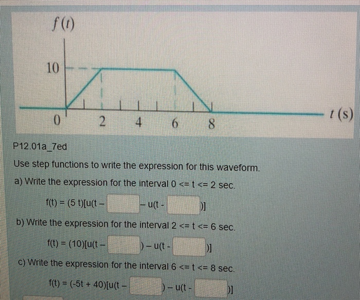 Solved f(0) 10 t (s) P12.01a 7ed Use step functions to write | Chegg.com