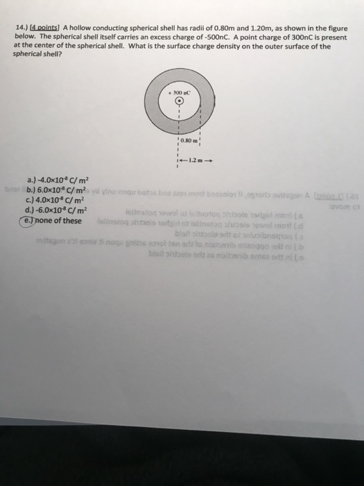 Solved 14.) [4 points] A hollow conducting spherical shell | Chegg.com