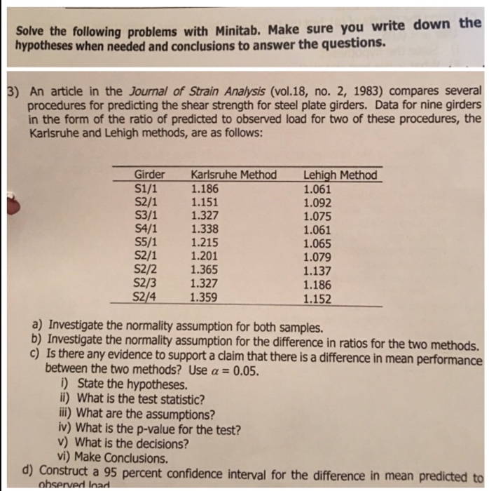 Solved the Solve the following problems with Minitab. Make | Chegg.com