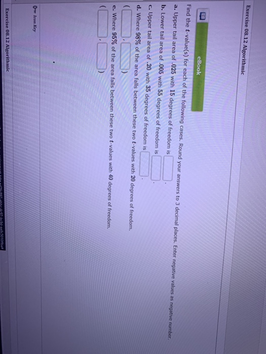 Solved Exercise 08.12 Algorithmic eBook Find the t-value(s) | Chegg.com