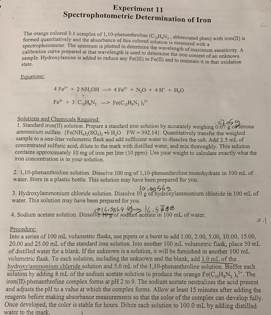 Solved Find the Average %[Fe2+] for all unknown's Find the | Chegg.com