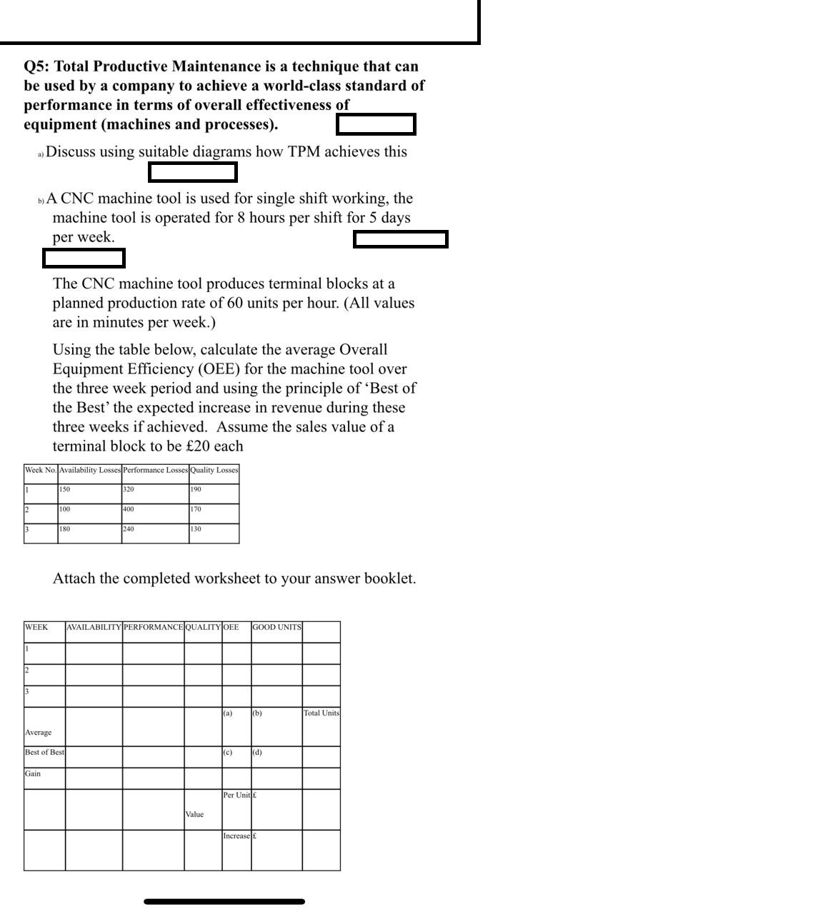 Solved Q5: Total Productive Maintenance is a technique that | Chegg.com