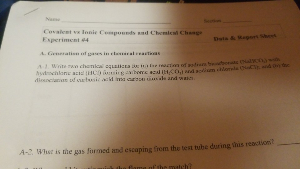 Solved Name Section Covalent vs Tonic Compounds and Chemical | Chegg.com