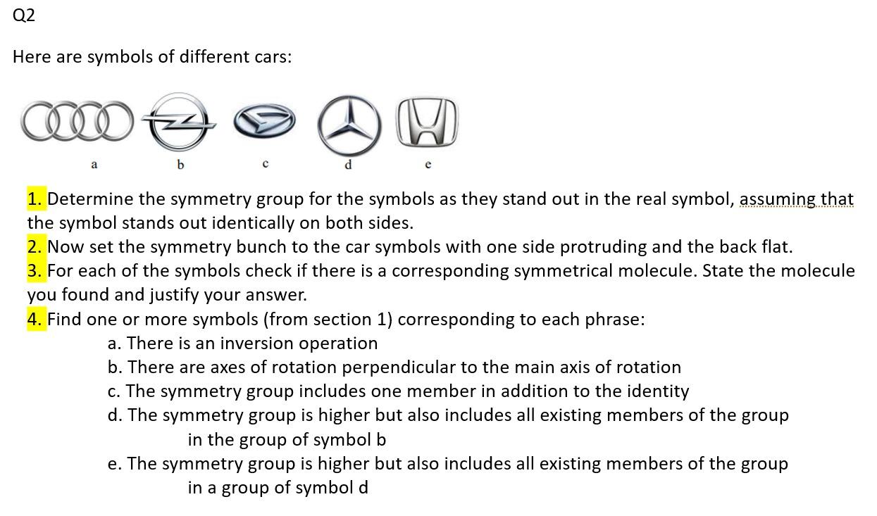 Here are symbols of different cars: 1. Determine the | Chegg.com