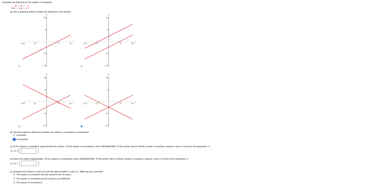 Solved Complete the following for the system or equations. | Chegg.com