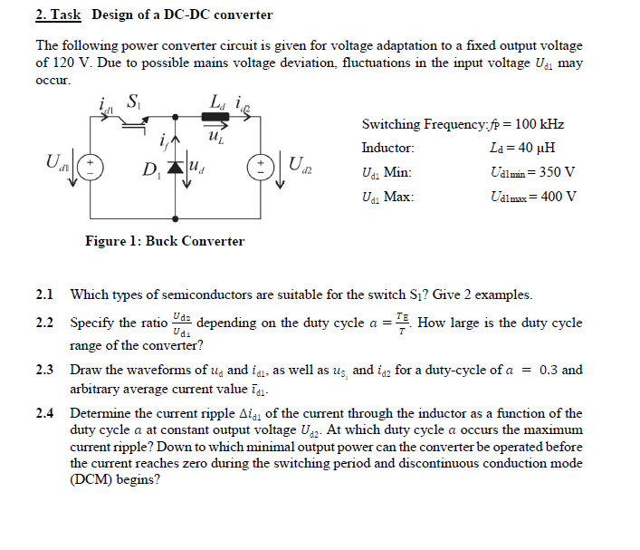 Solved 2. Task Design of a DC-DC converter The following | Chegg.com