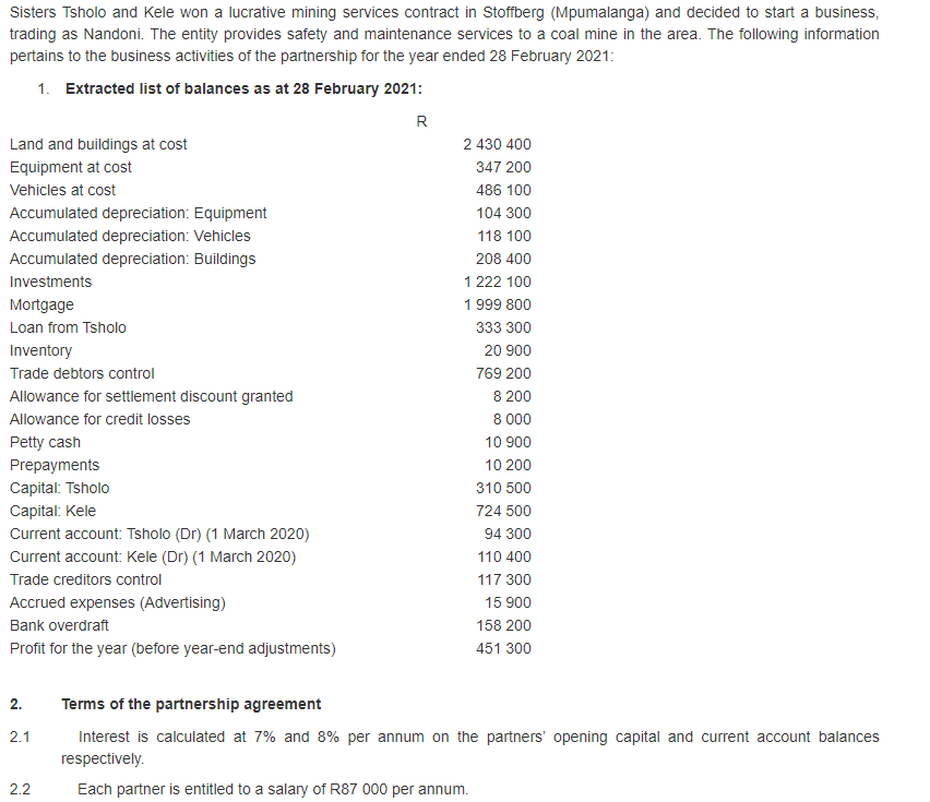 Solved Sisters Tsholo and Kele won a lucrative mining | Chegg.com