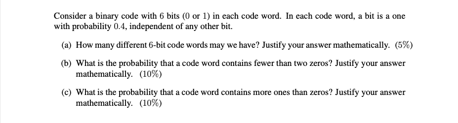Solved Consider a binary code with 6 bits (0 or 1) in each | Chegg.com