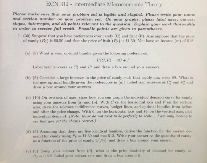 Solved ECN 312 - Intermediate Microeconomic Theory Please | Chegg.com