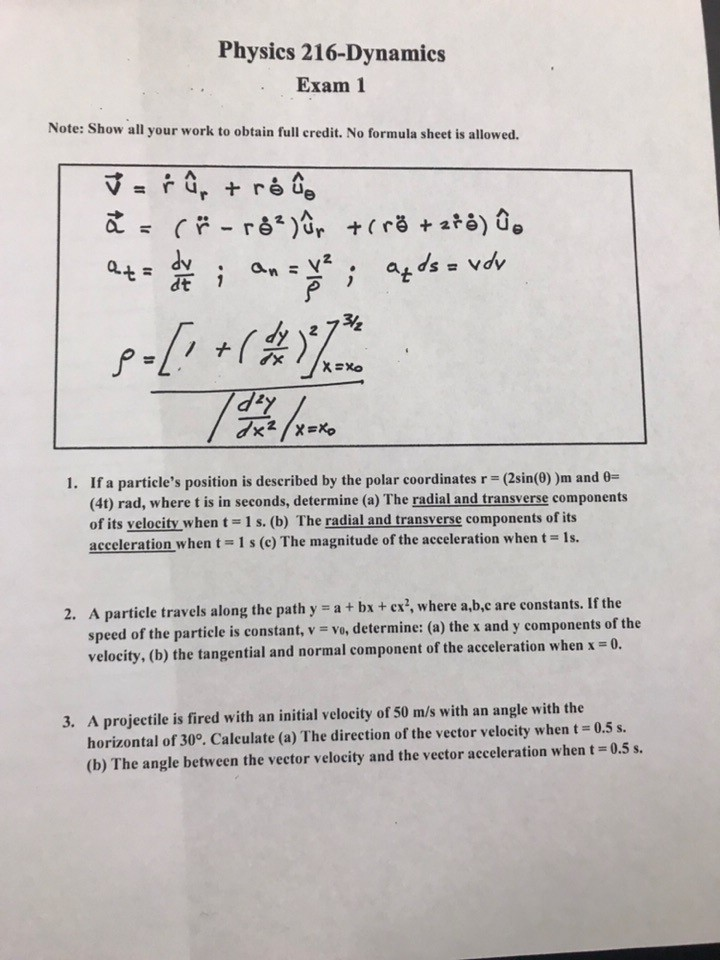 Solved: Physics 216-Dynamics Exam 1 Note: Show All Your Wo... | Chegg.com