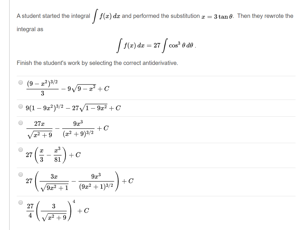 Solved A student started the integral f(x) dx and performed | Chegg.com