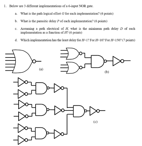 Solved 1. Below are 3 different implementations of a 6-input | Chegg.com