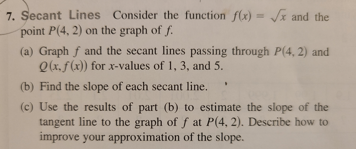 Solved 7. Secant Lines Consider the function f(x) = (x and | Chegg.com