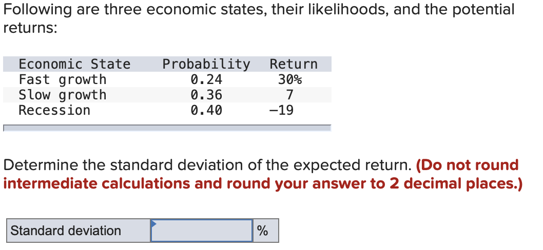 Solved Following are three economic states, their | Chegg.com