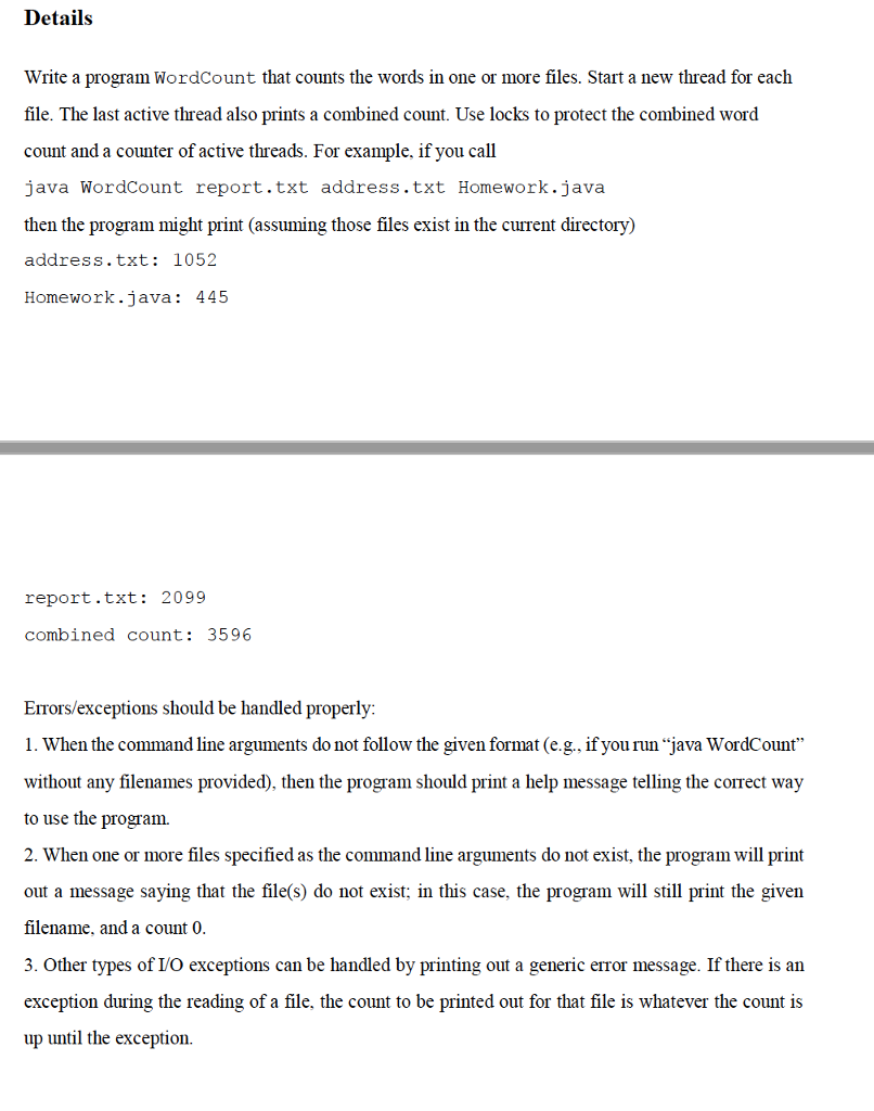 Solved Details Write a program WordCount that counts the | Chegg.com