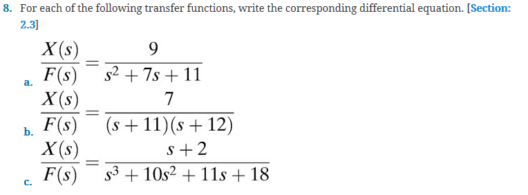 Solved 8. For each of the following transfer functions, | Chegg.com