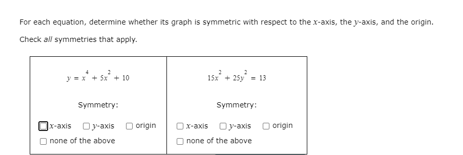 Solved For each equation, determine whether its graph is | Chegg.com