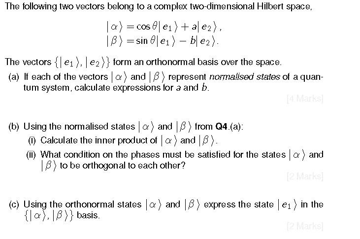 Solved The following two vectors belong to a complex | Chegg.com