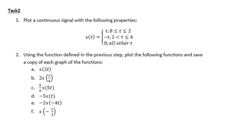 Solved Task2 1. Plot a continuous signal with the following | Chegg.com