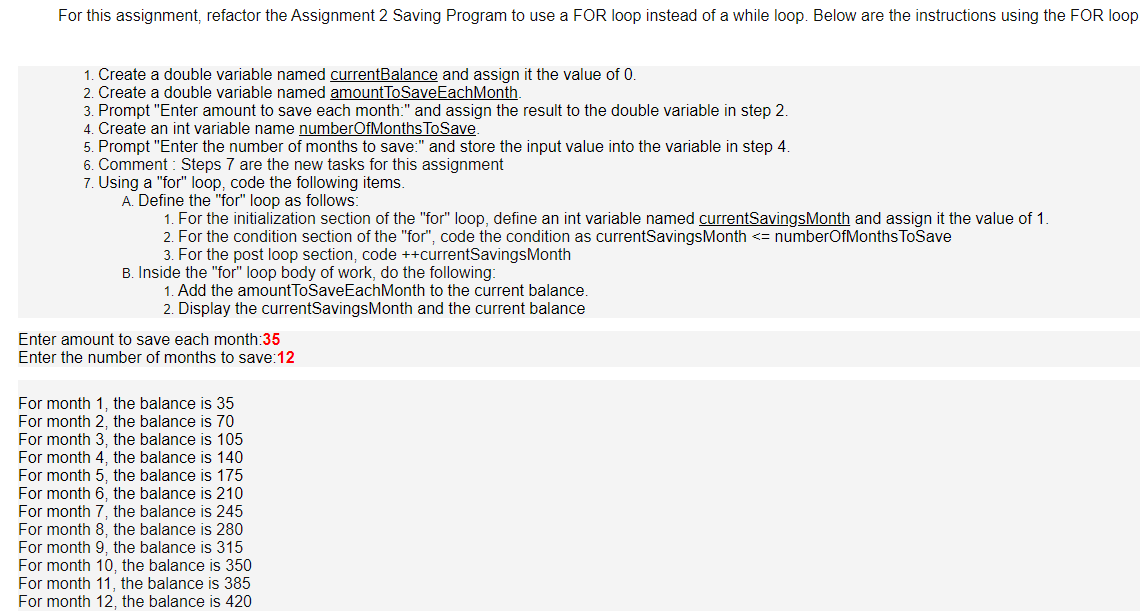 Solved For this assignment, refactor the Assignment 2 Saving | Chegg.com
