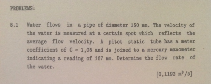 Solved PROBLEMS Water flows in a pipe of diameter 150 mm. | Chegg.com