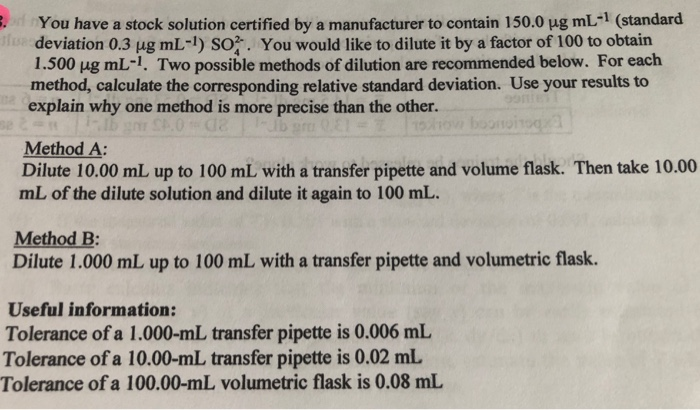 You have a stock solution certified by a manufacturer | Chegg.com