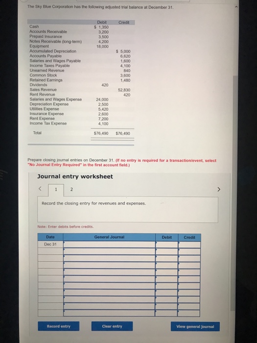 Solved Record the closing entry for revenues and expenses/ | Chegg.com