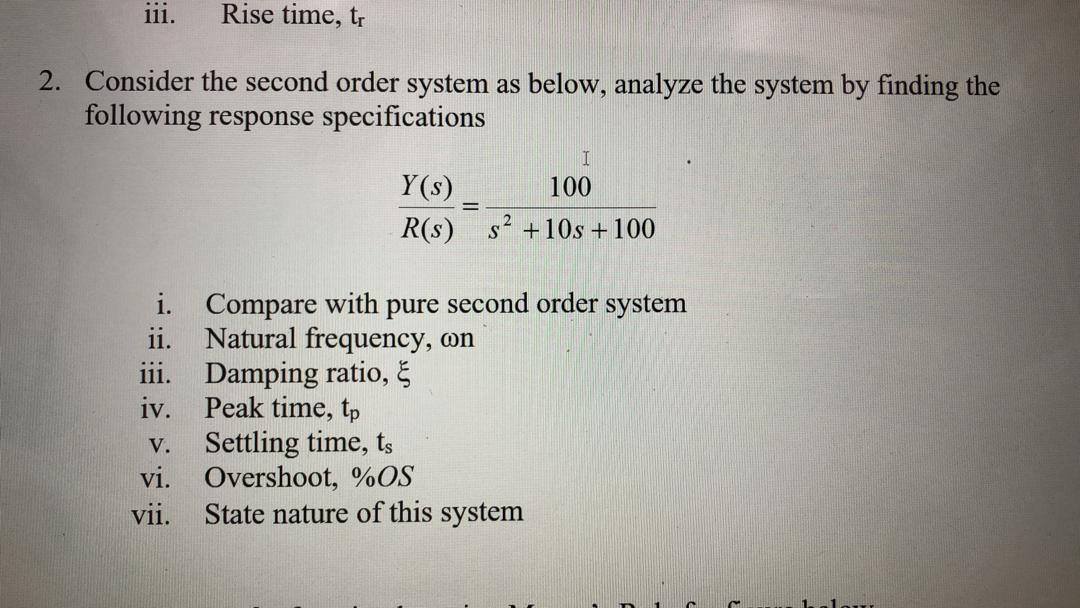 Solved 111. Rise time, to 2. Consider the second order | Chegg.com