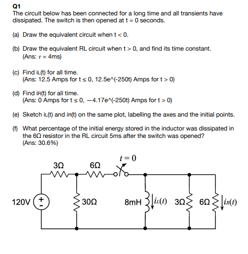 Solved Q1 The circuit below has been connected for a long | Chegg.com