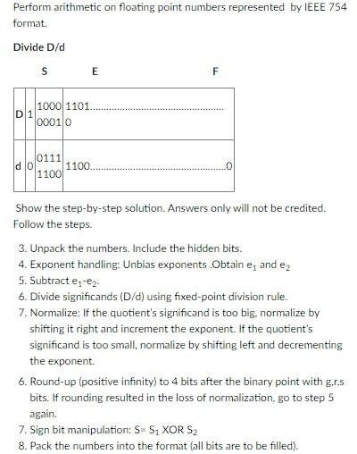 Perform arithmetic on floating point numbers | Chegg.com