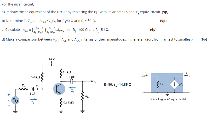 Solved For the given circuit, a) Redraw the ac equivalent of | Chegg.com