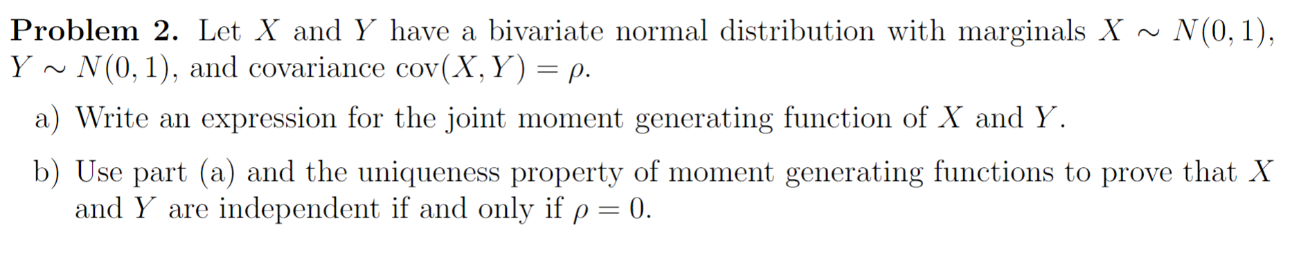 Solved Problem 2. ﻿Let x ﻿and Y ﻿have a bivariate normal | Chegg.com