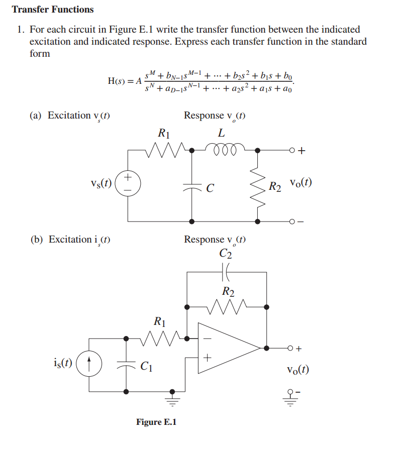 Solved Transfer Functions 1. For each circuit in Figure E.1 | Chegg.com